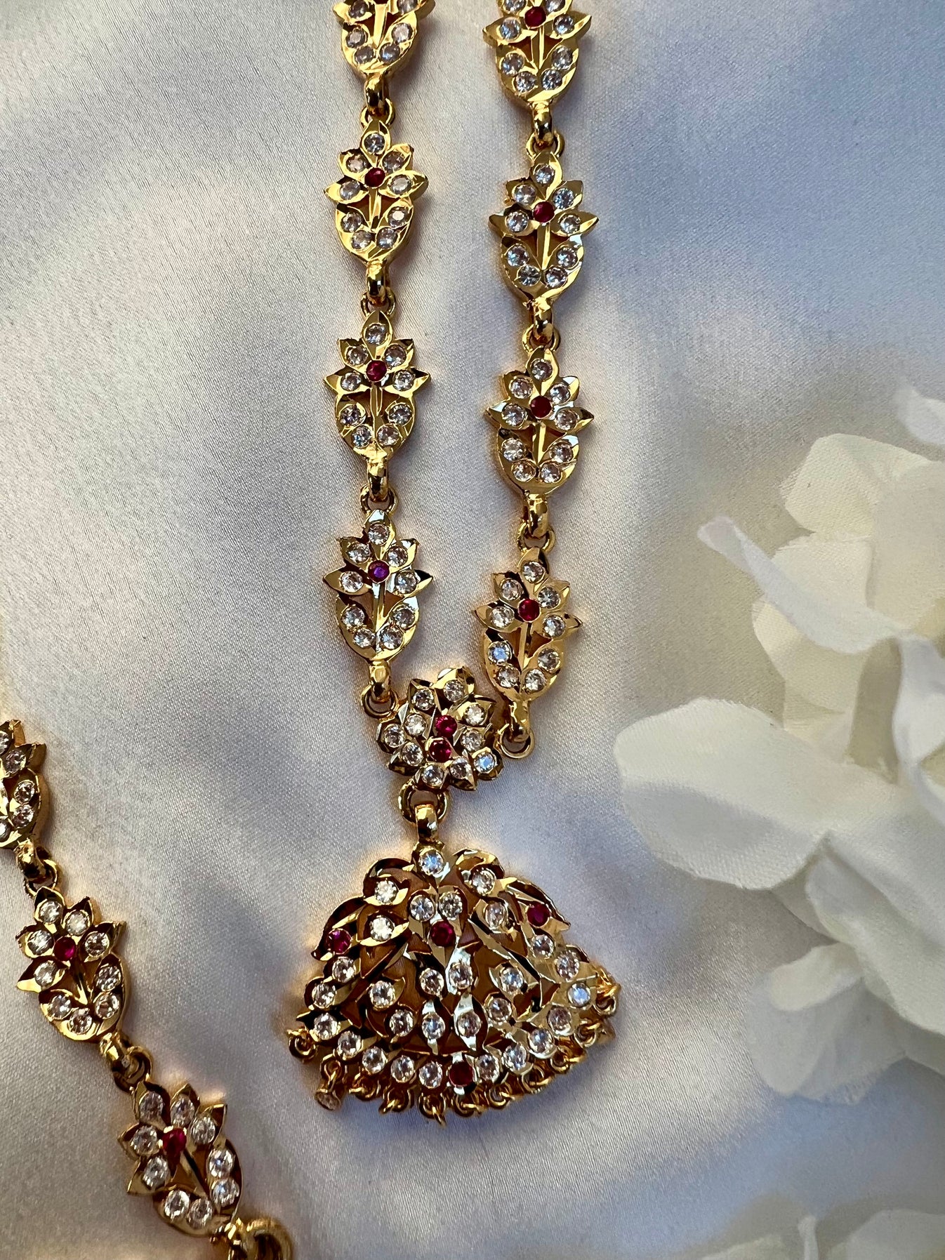 NAYANTHI - Impon south Indian ruby attigai with a matching long neckla ...