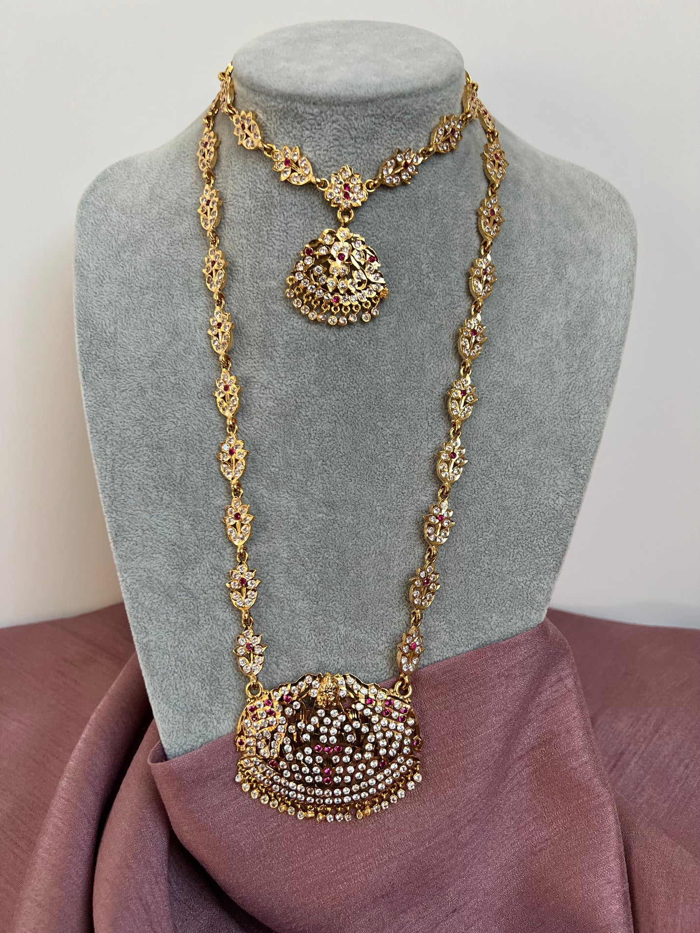 NAYANTHI - Impon south Indian ruby attigai with a matching long neckla ...