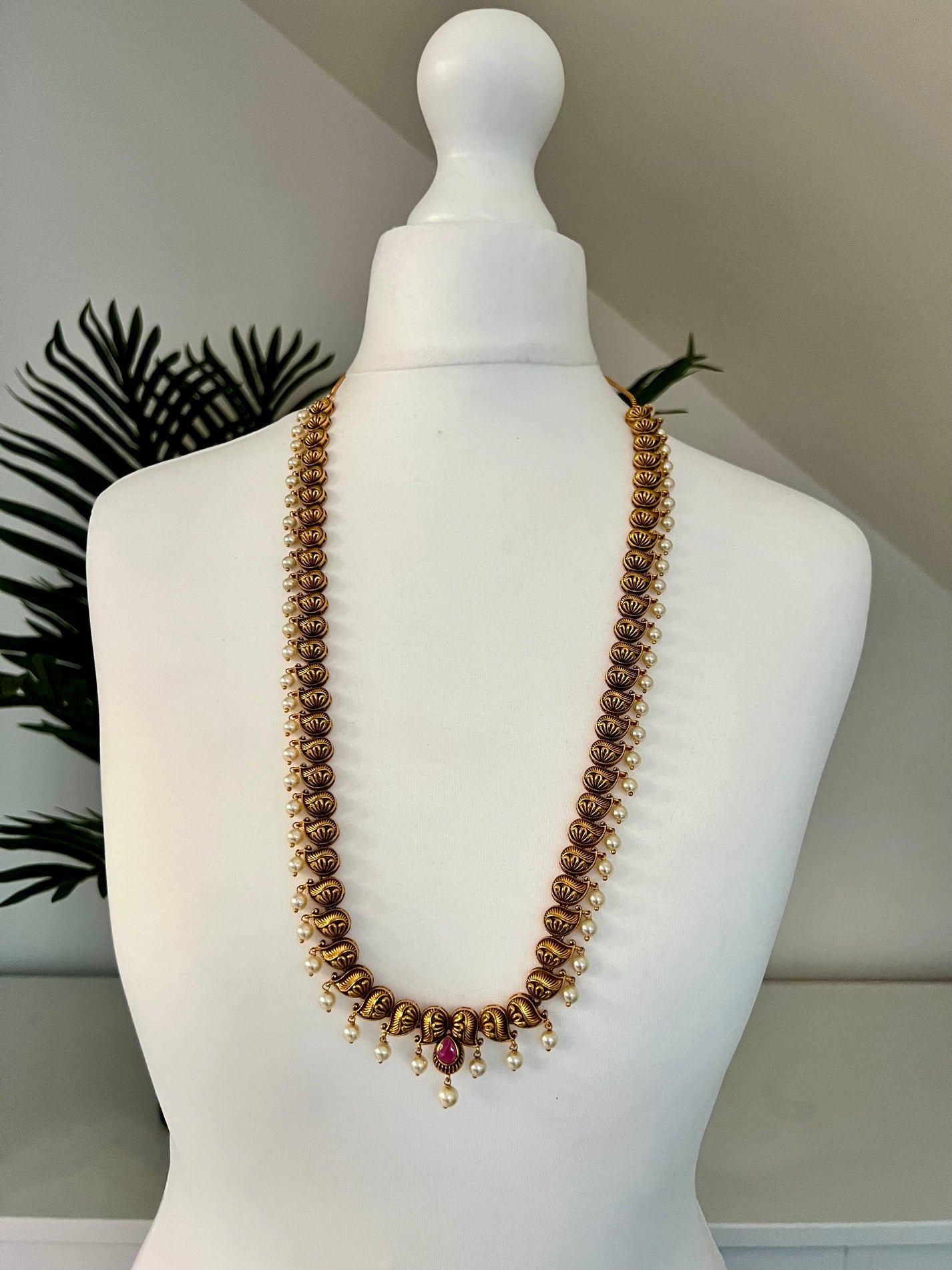 DIYA - Antique long gold plated necklace set with matching earrings N3 – Milaa Collections