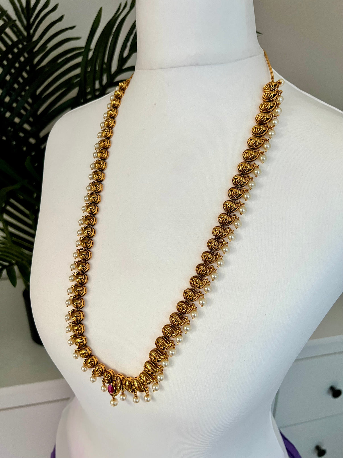 DIYA - Antique long gold plated necklace set with matching earrings N3 ...