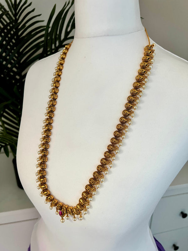 DIYA - Antique long gold plated necklace set with matching earrings N3 – Milaa Collections