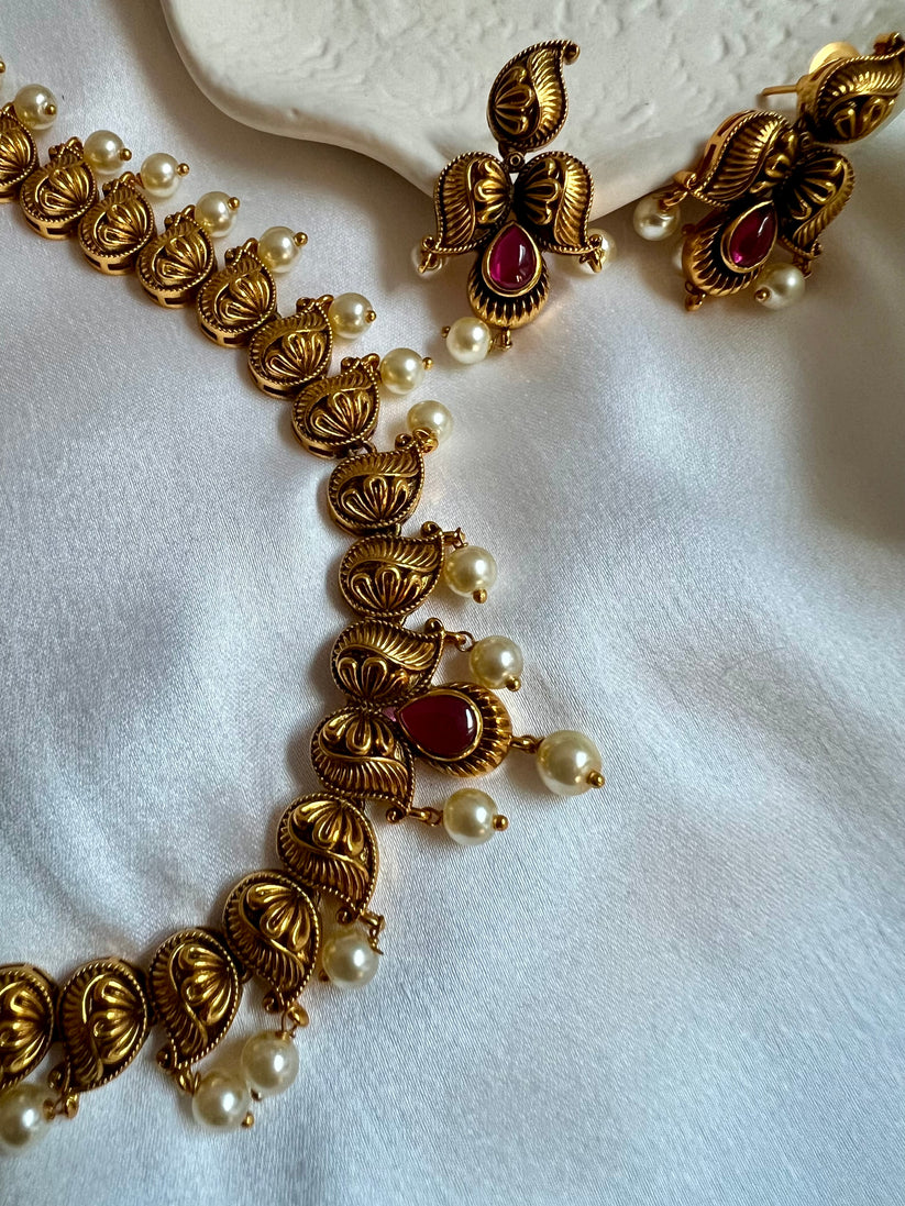 DIYA - Antique long gold plated necklace set with matching earrings N3 – Milaa Collections